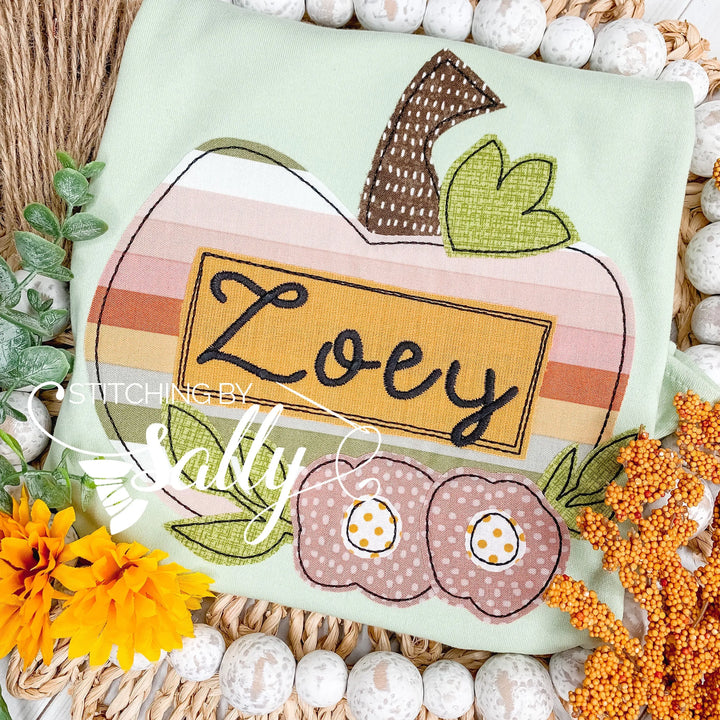 Girls Pumpkin Appliqué Shirt – Mint Ruffle Tee, Personalized Fall Top